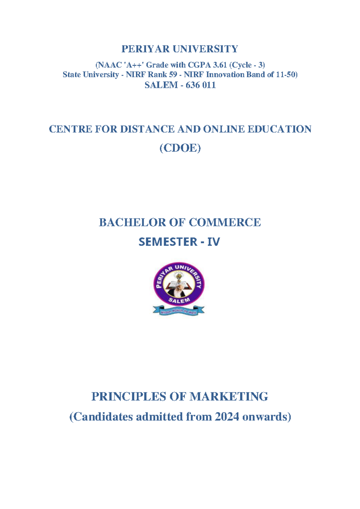 B.Com 2024 Principles of Marketing Semester II Notes - Studocu