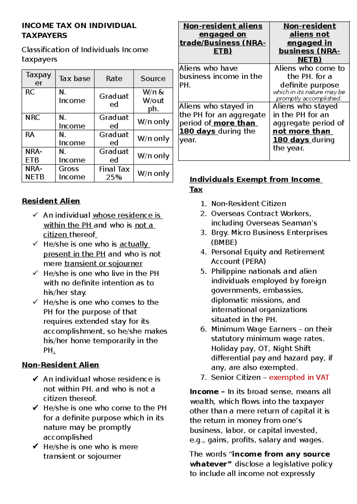 Income Tax on Individual Taxpayers: A Comprehensive Reviewer (ITR 101 ...