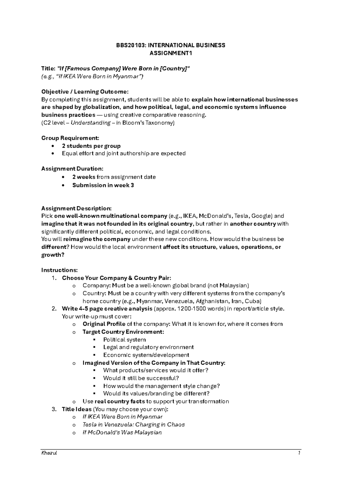 BBS20103: International Business Assignment 1 - Reimagining IKEA in ...