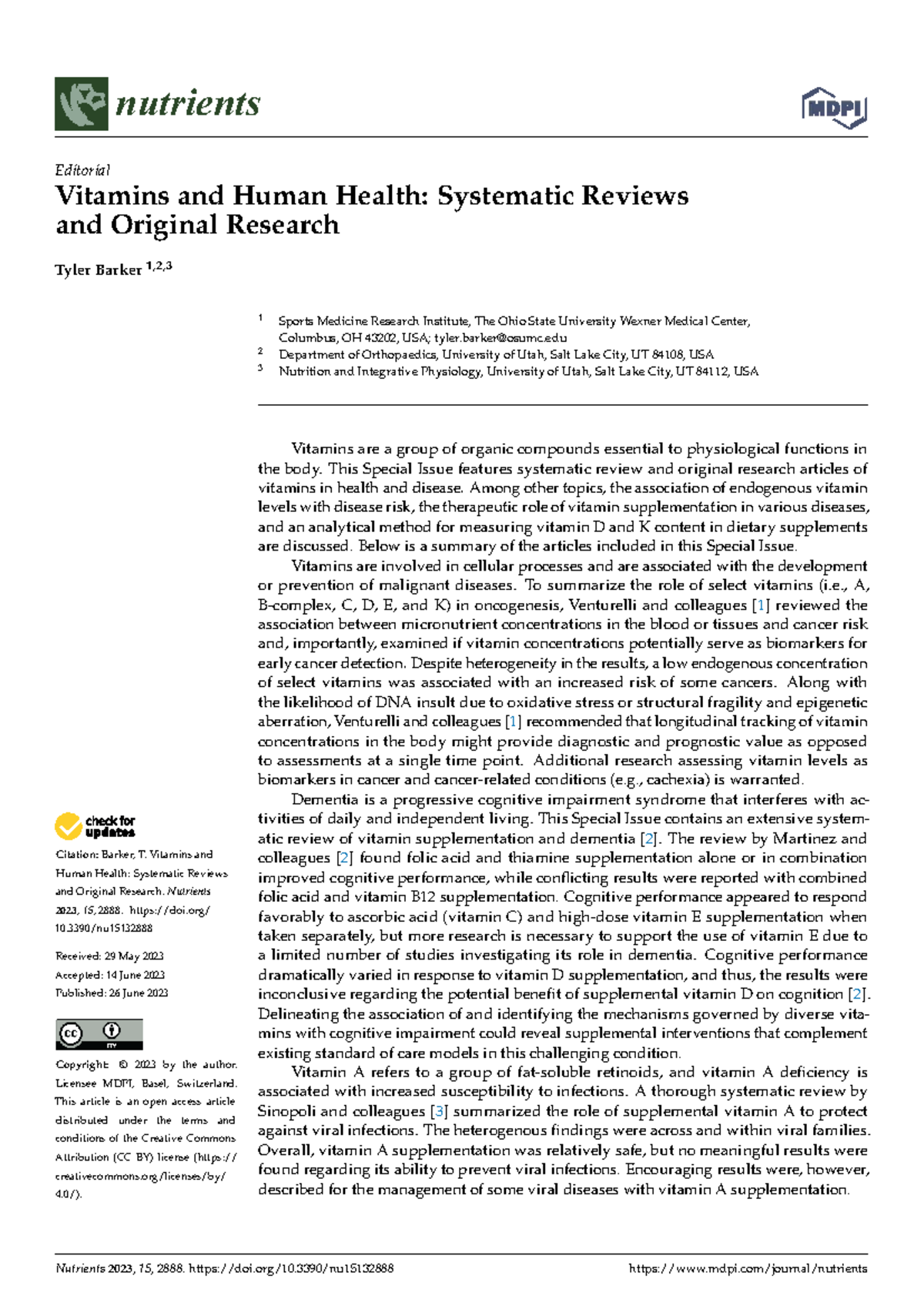 NUTR 2023: Vitamins and Human Health - Systematic Reviews Overview ...