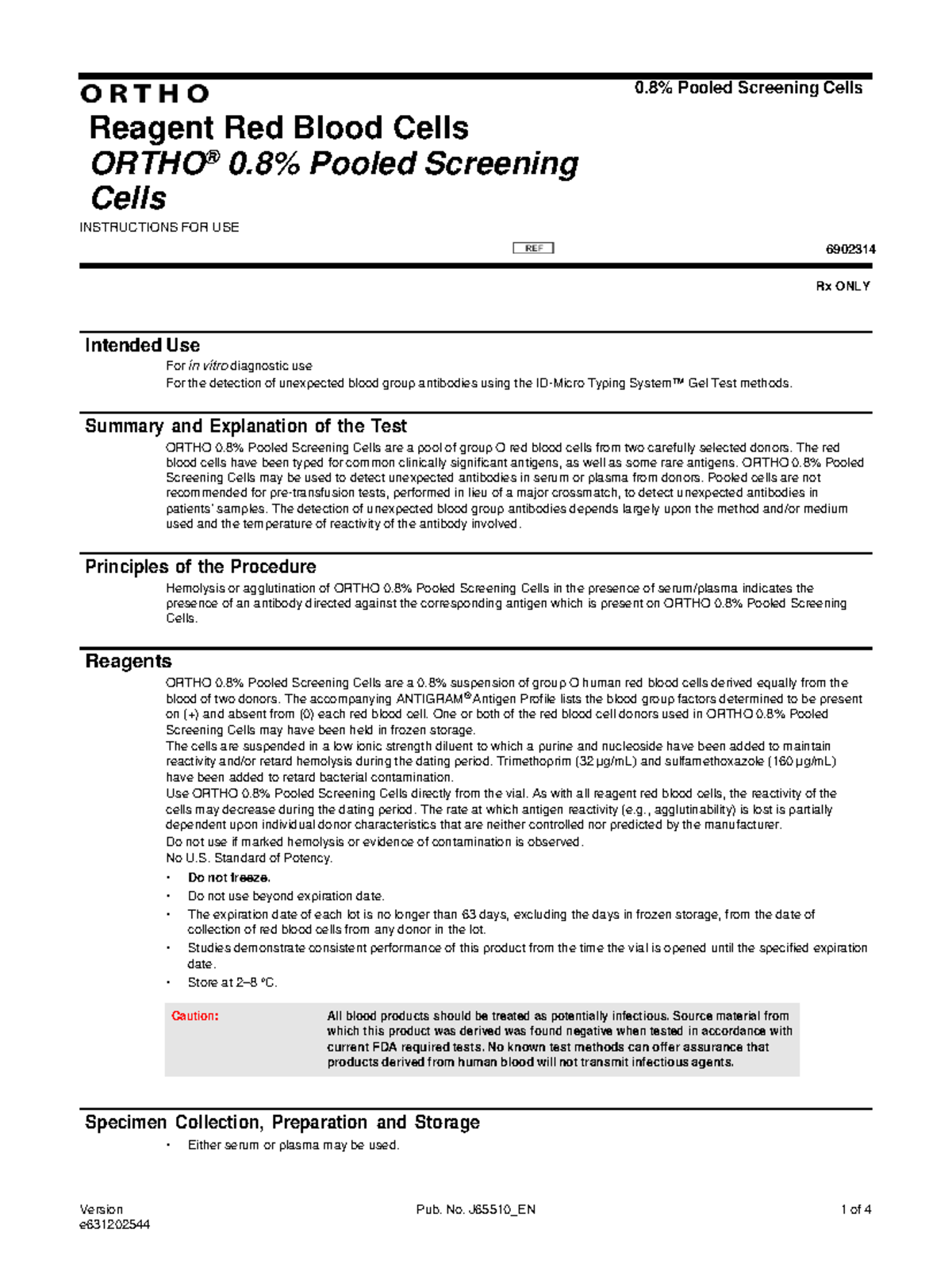 Package Insert: Ortho® 0.8% Pooled Screening Cells Instructions for Use ...