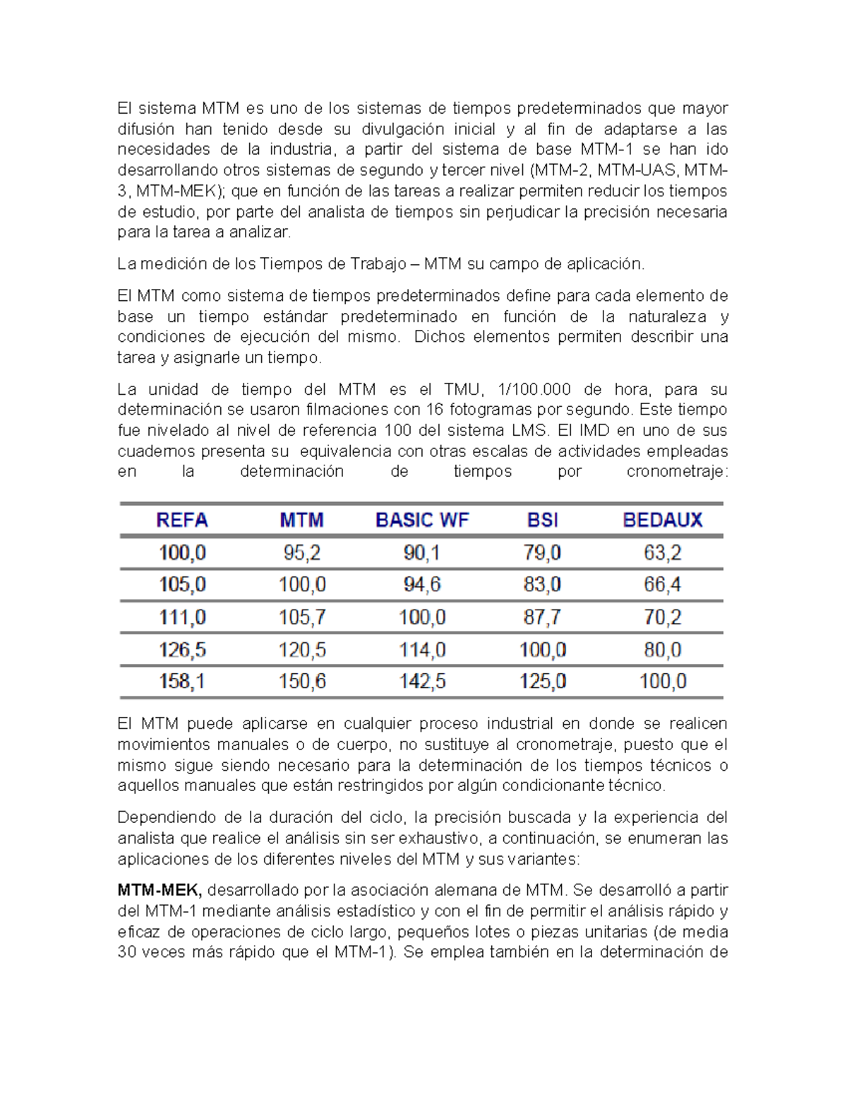 Sistemas De Tiempos Mtm Aplicaciones Y Variantes En La Industria Studocu