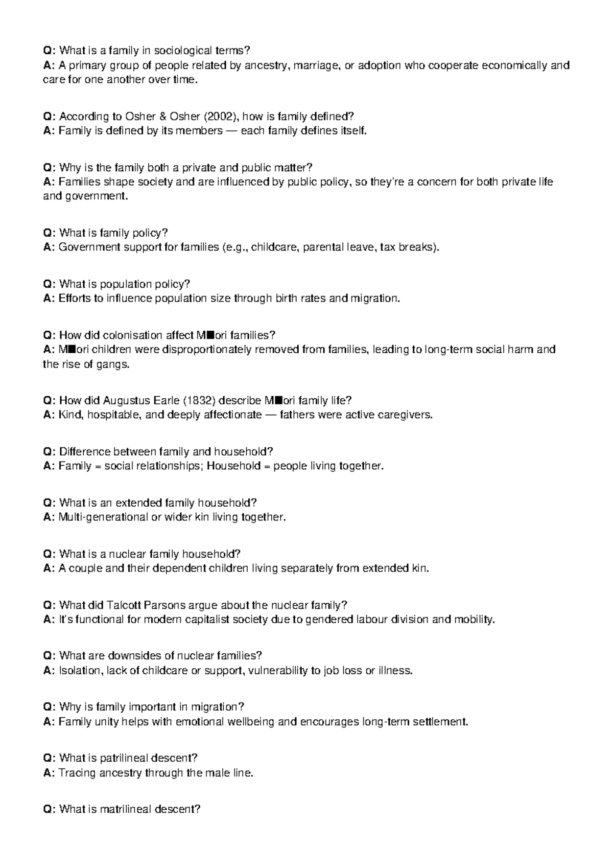 SOSC583 Family Concepts: Key Terms and Definitions Flashcards - Studocu