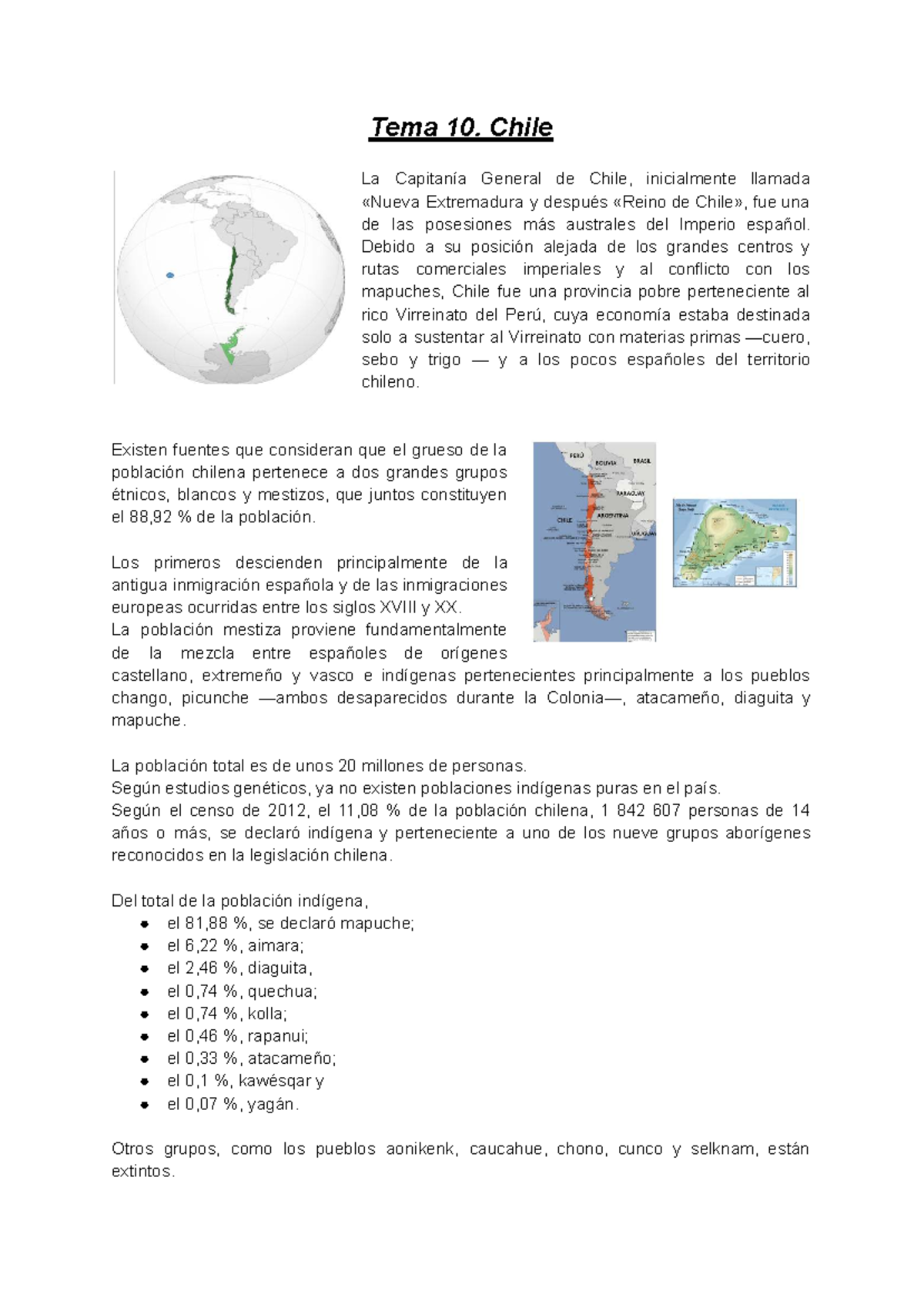 Tema 10: La Capitanía General de Chile y su Población Étnica - .4567 ...