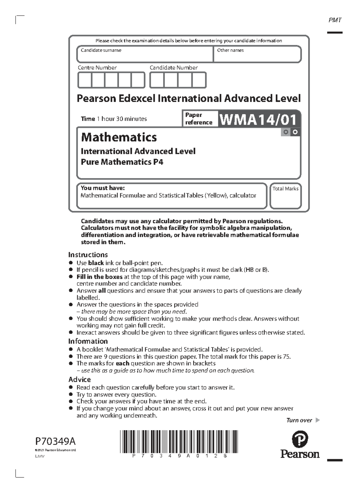 Mathematics IAL Pure Mathematics P4 January 2022 Exam Paper - Studocu