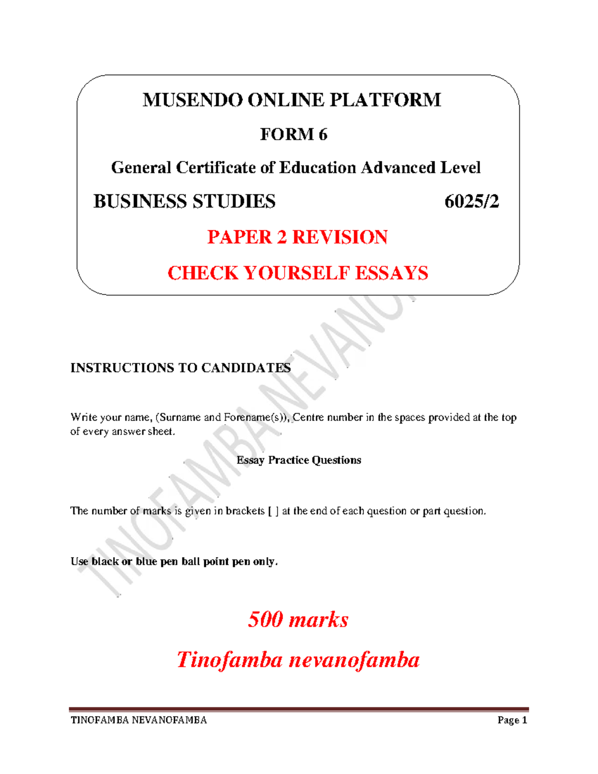F6 BS P2 Sample Essays - Business Studies Revision Guide - Studocu