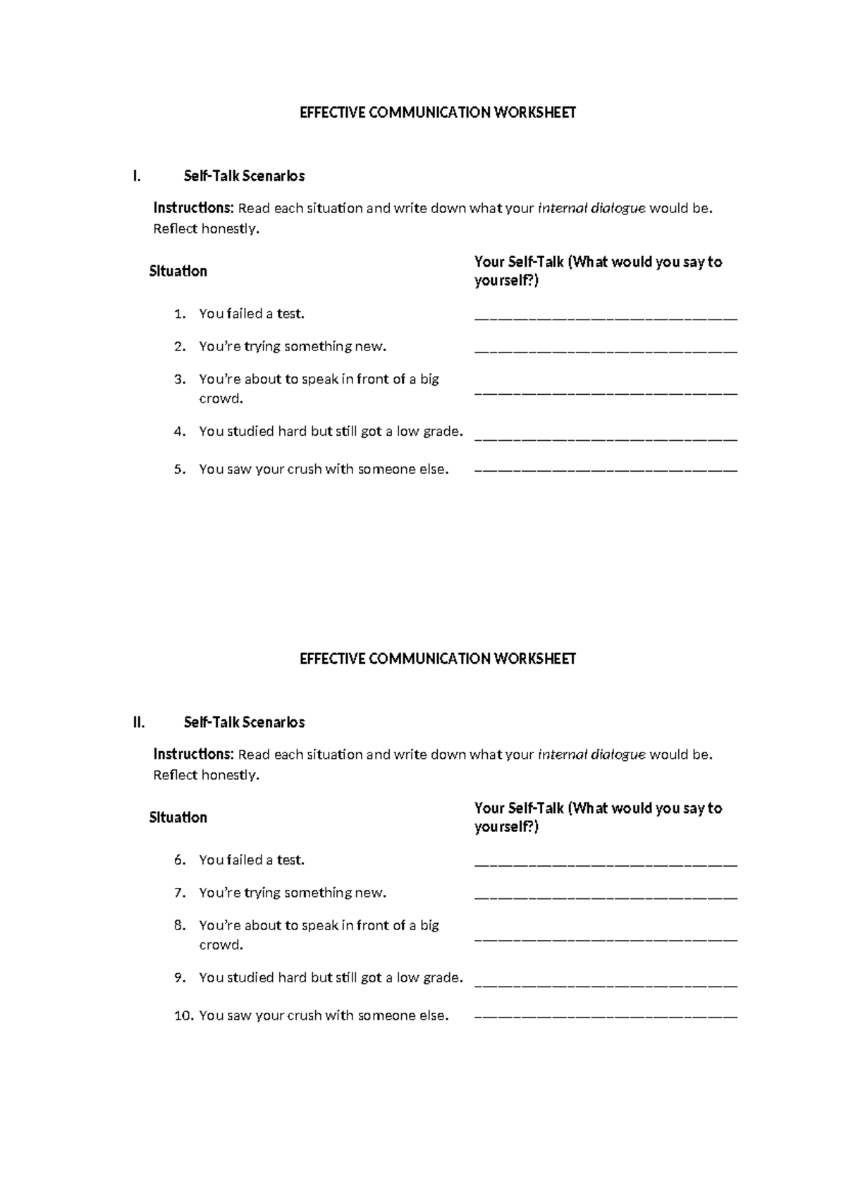 Effective Communication & Personal SWOT Analysis Worksheet - Studocu