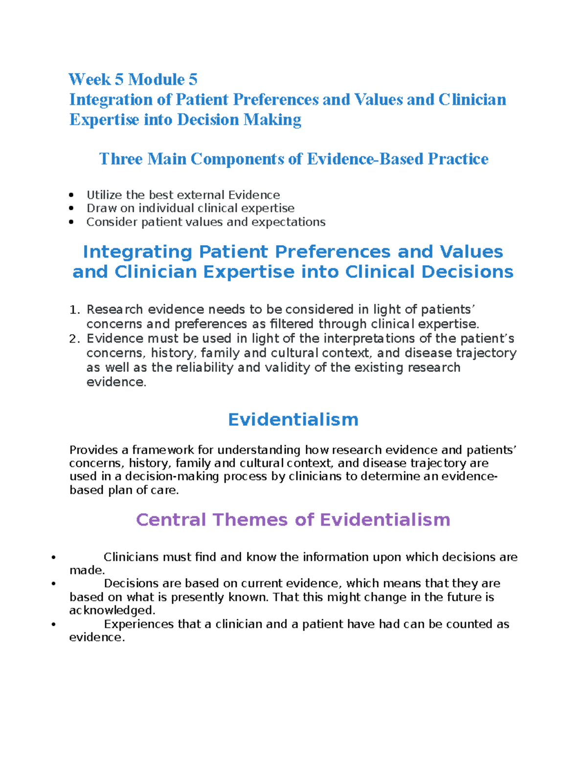 NU604 Week 5 Module 5 - Week 5 Module 5 Integration of Patient ...