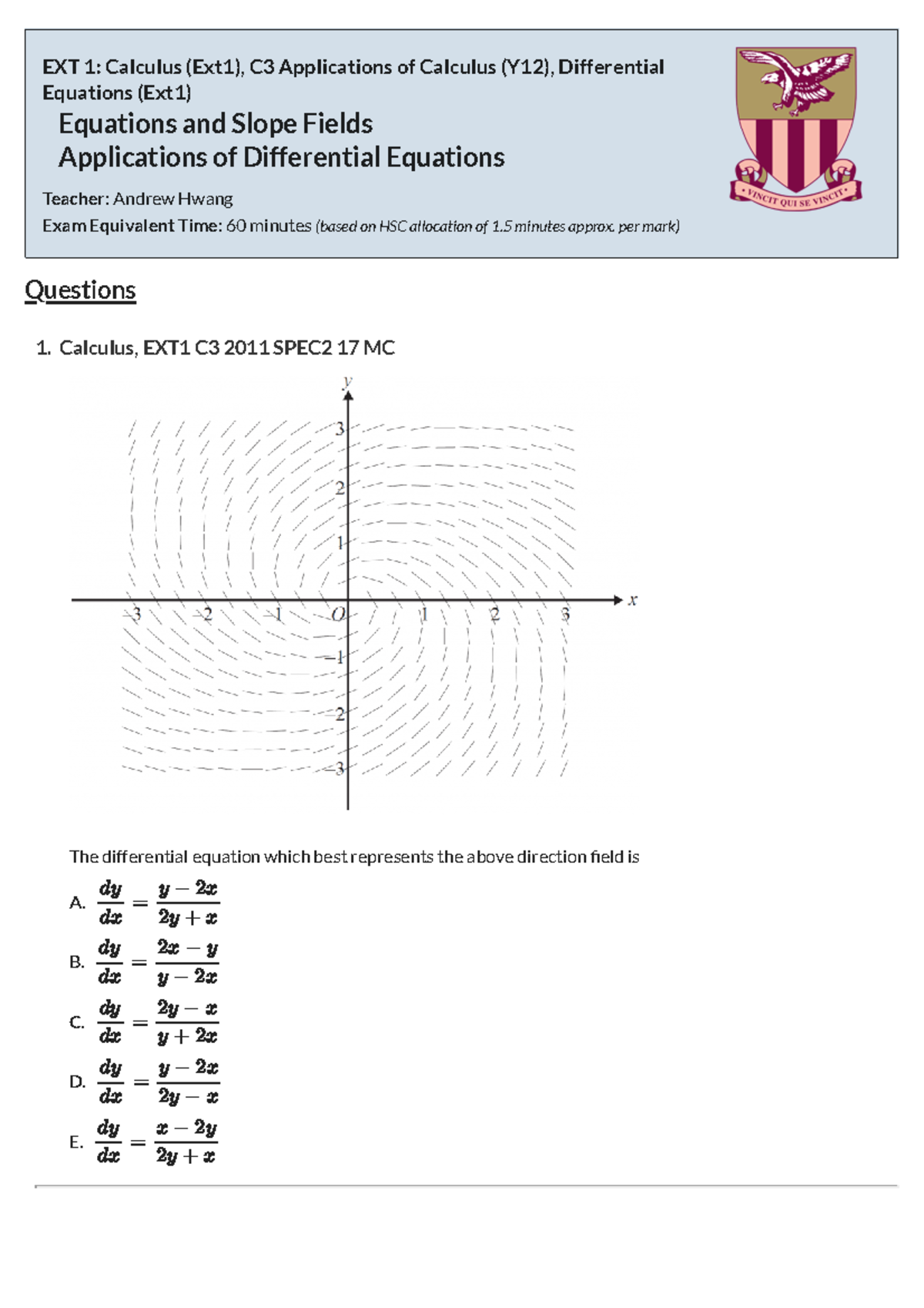Calculus EXT1 C3 Differential Equations Study Notes - Studocu