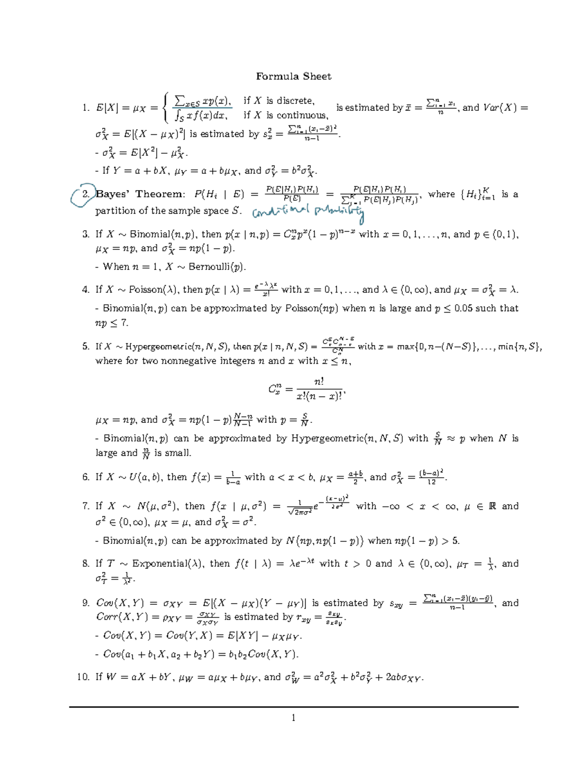 Statistical Formula Sheet for Course Code: STAT101 - Studocu