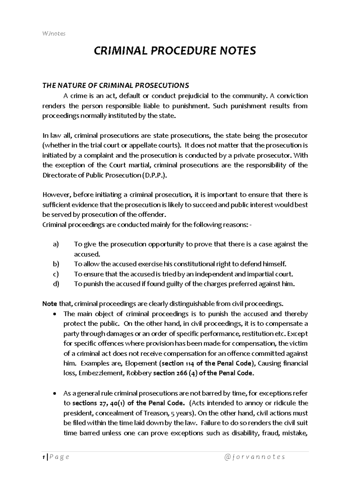 Criminal Procedure Notes (CRIM 101): Understanding Prosecutions and ...