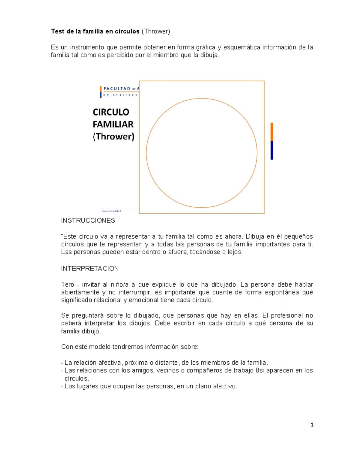Test de la familia en círculos (Thrower): Instrucciones e ...