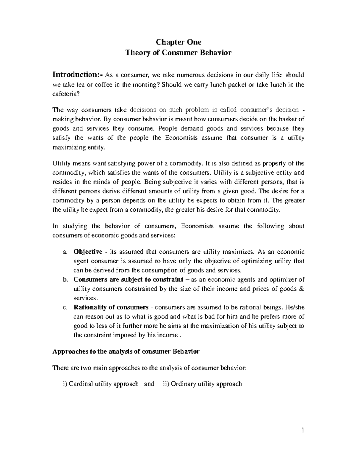 Economic Theory of Consumer Behavior - Chapter 1 (ECO101) - Studocu