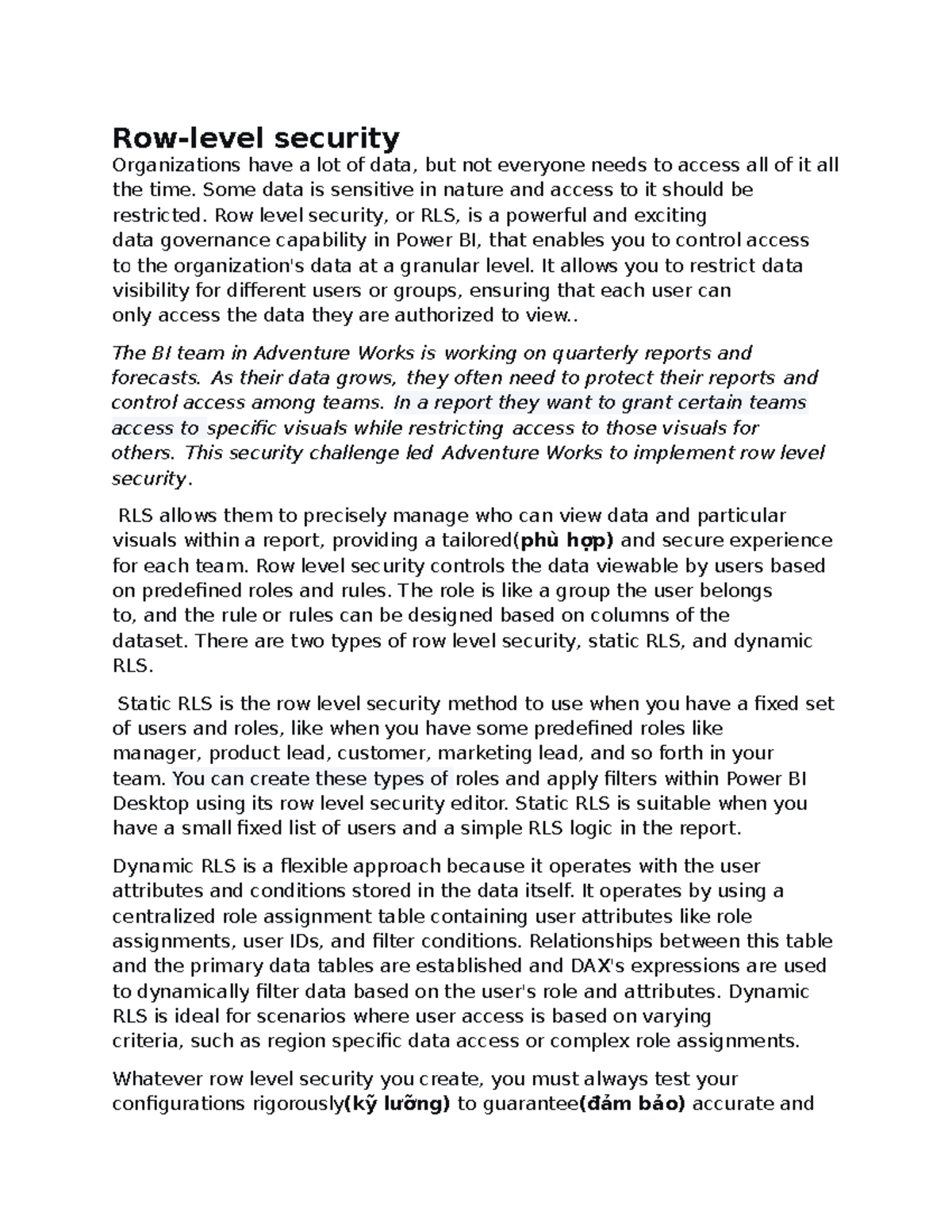 Row-Level Security Implementation in Power BI (Course Code: âcscs) - Studocu