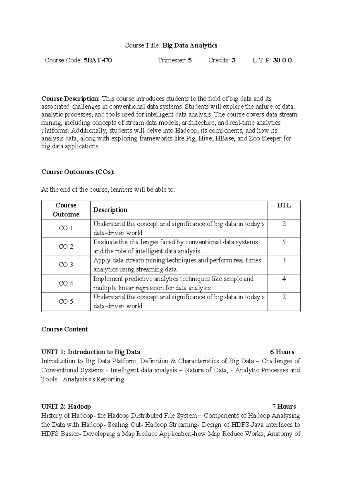 Big Data Analytics Course Overview - 5BAT470 (2024-26) - Studocu