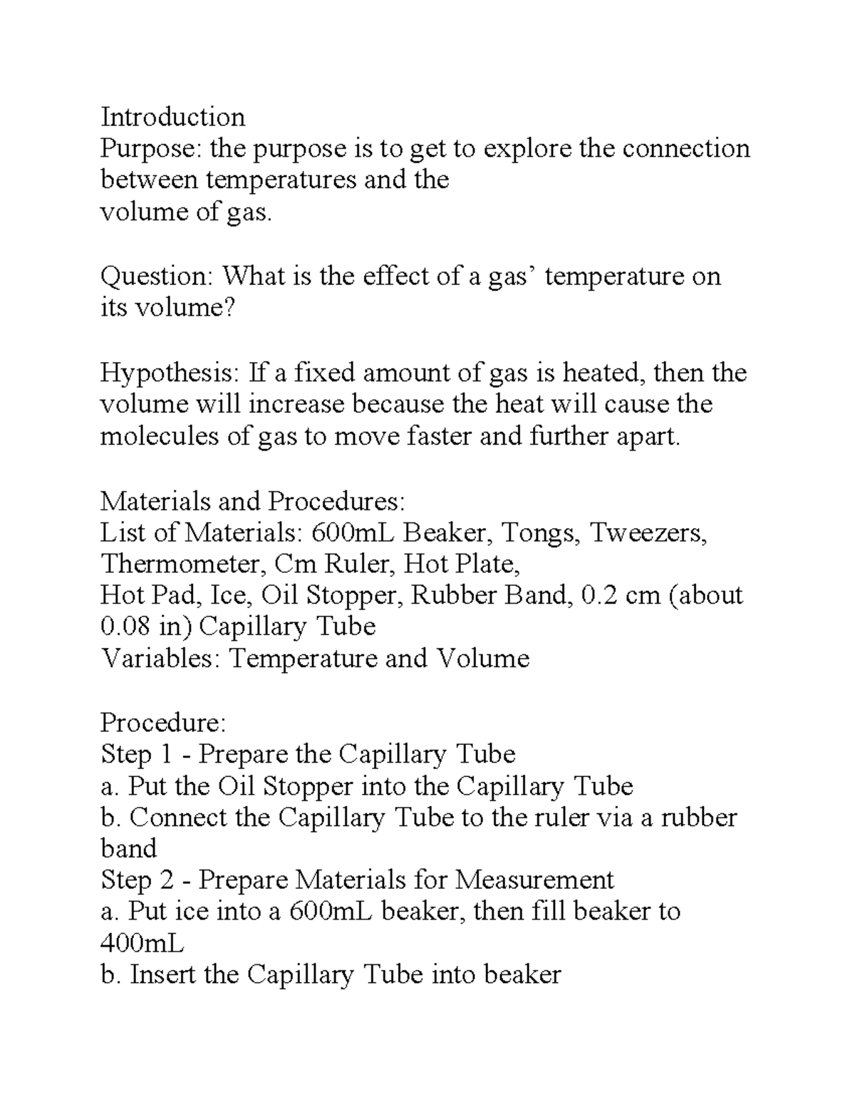 Ideal Gas Law Lab: Exploring Temperature's Effect on Gas Volume - Studocu