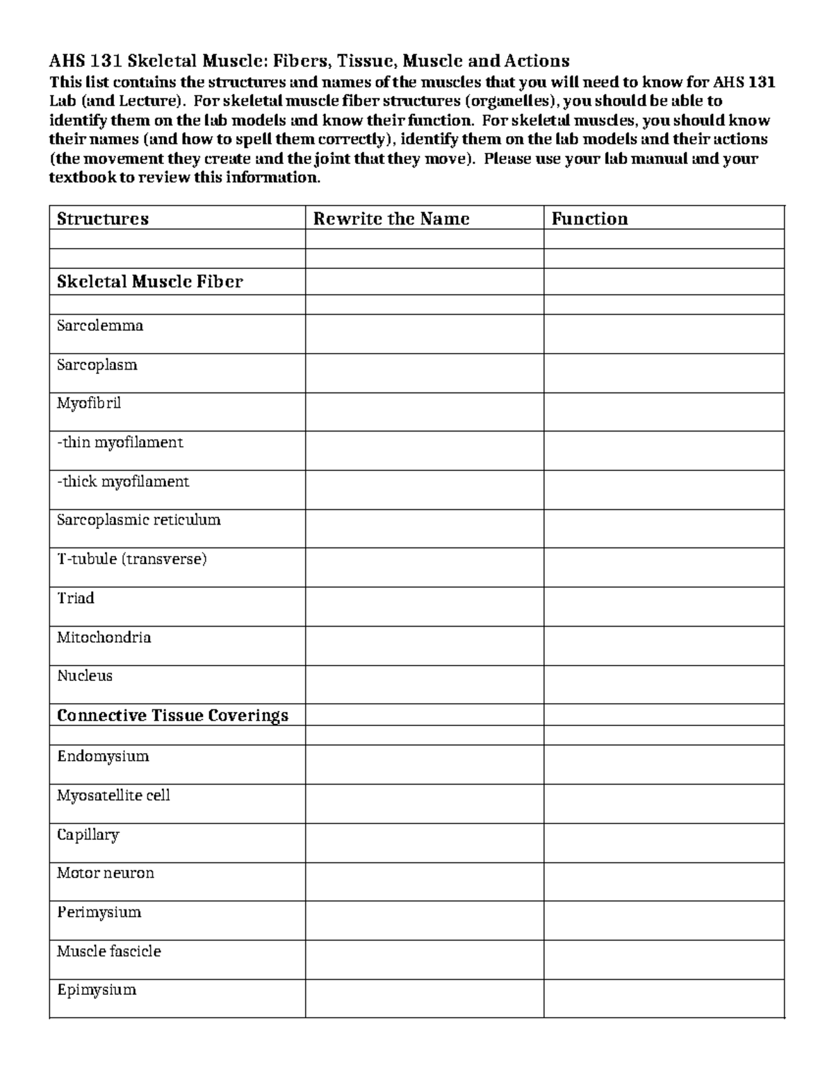 AHS 131 Lab Module 3: Skeletal Muscle Structures & Functions - Studocu