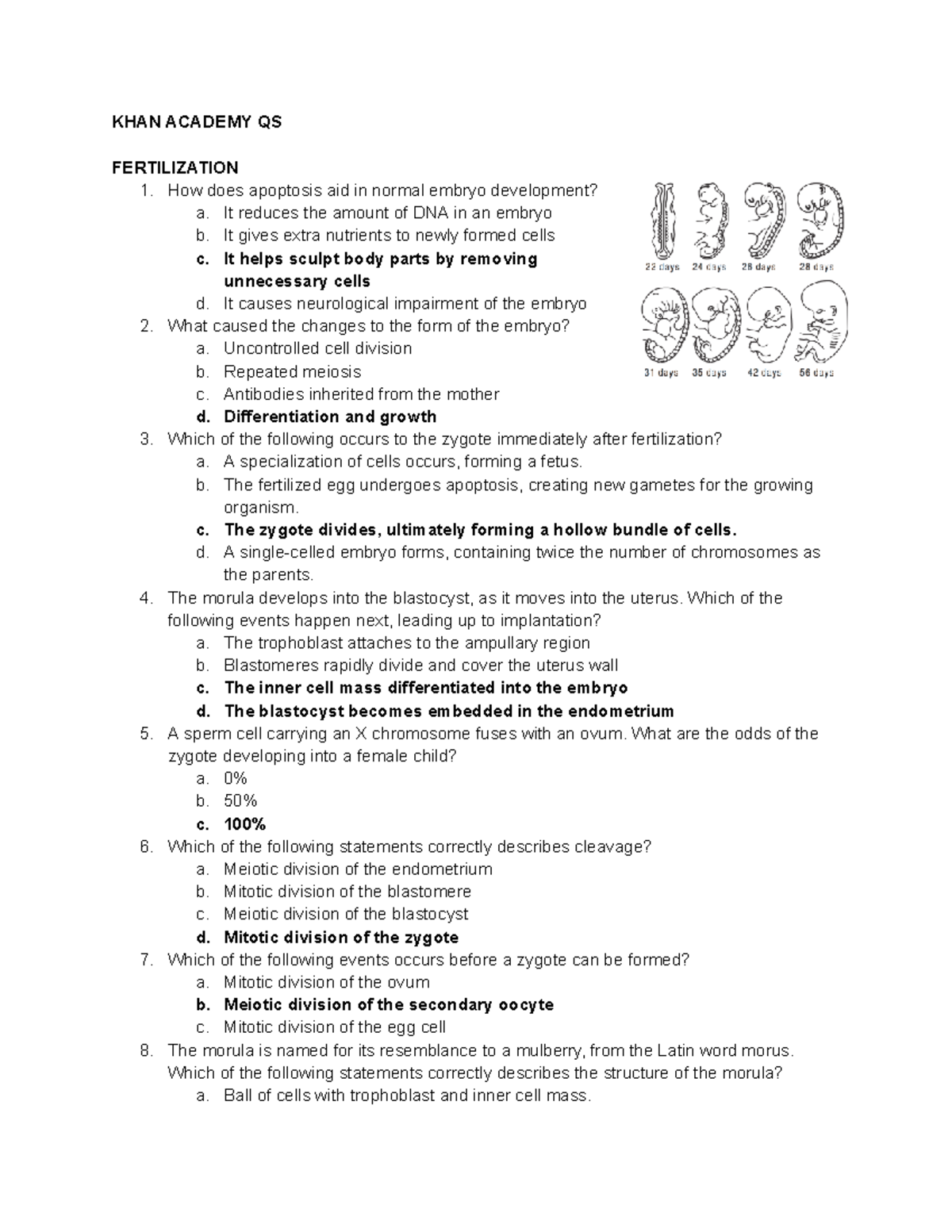 Dev Bio Practice Q1: Apoptosis & Embryonic Development Insights - Studocu