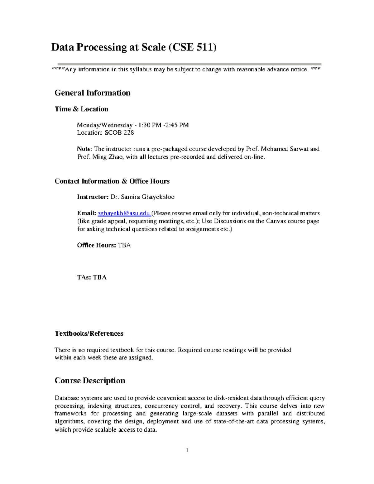 Syllabus for Data Processing at Scale (CSE 511) - 2021 Edition - Studocu