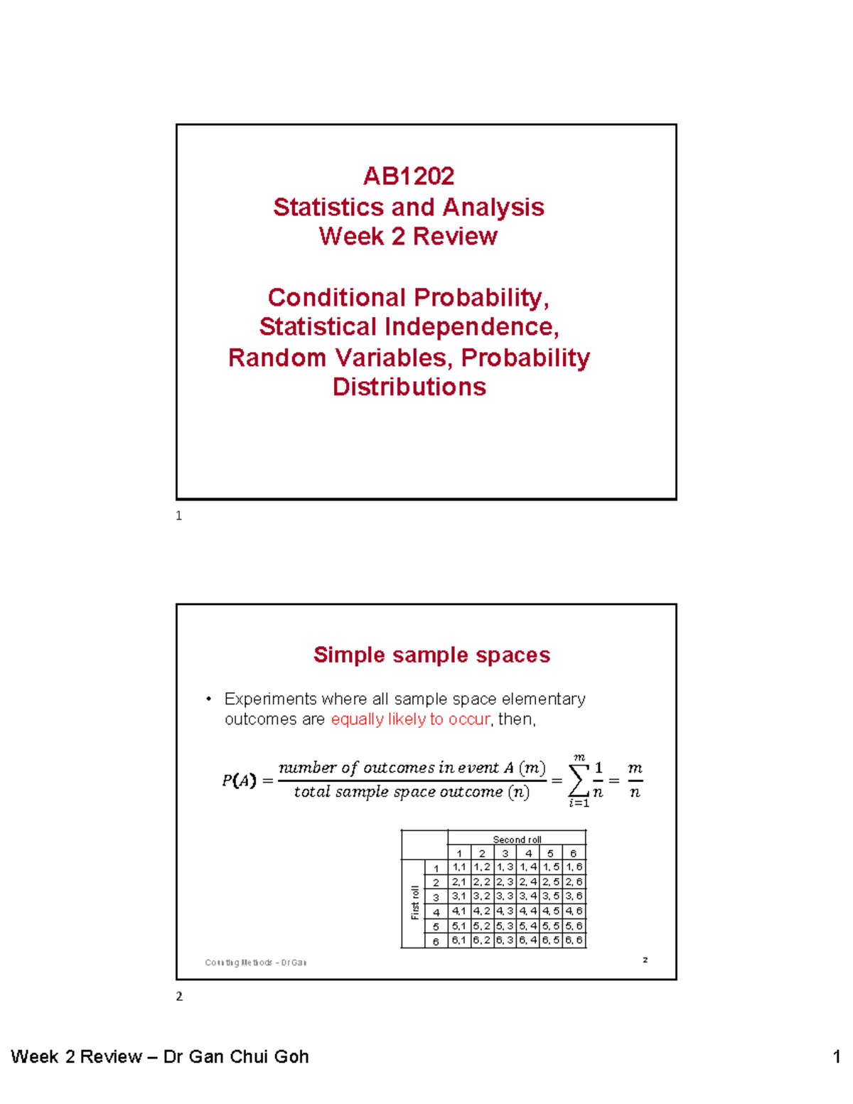 AB1202 Statistics & Analysis Week 2 Review: Probability Concepts - Studocu