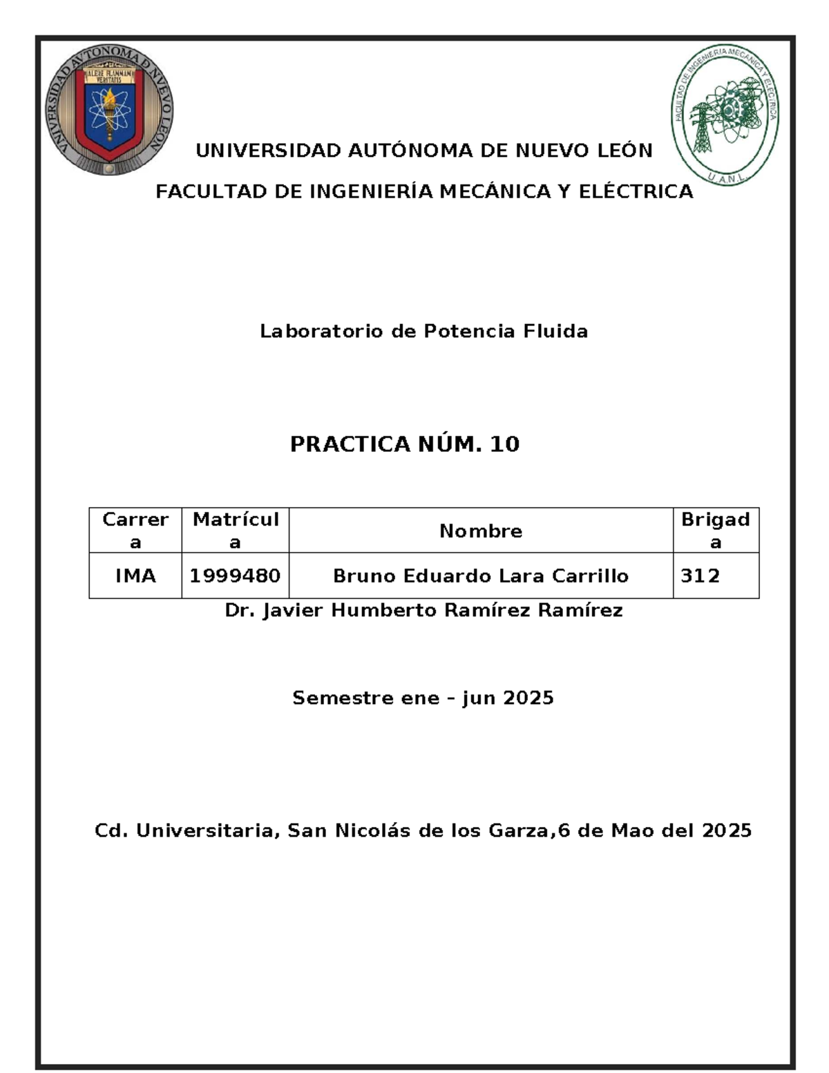 Reporte 10: Práctica de Laboratorio en Potencia Fluida IMA 2025 - Studocu