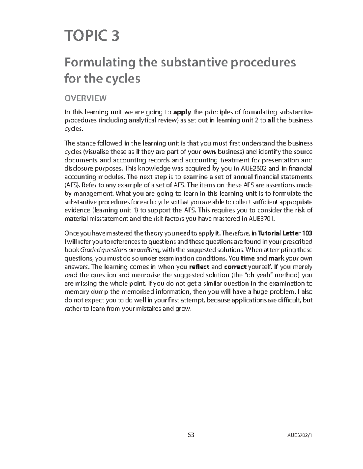 AUE3702 - Lesson 3 Summary: Substantive Procedures for Auditing - Studocu