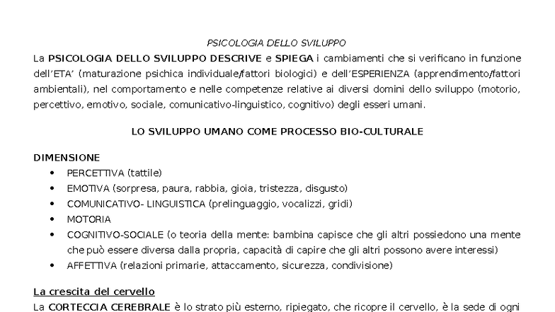 PSICOLOGIA DELLO SVILUPPO: Cambiamenti e Processi Evolutivi - Studocu