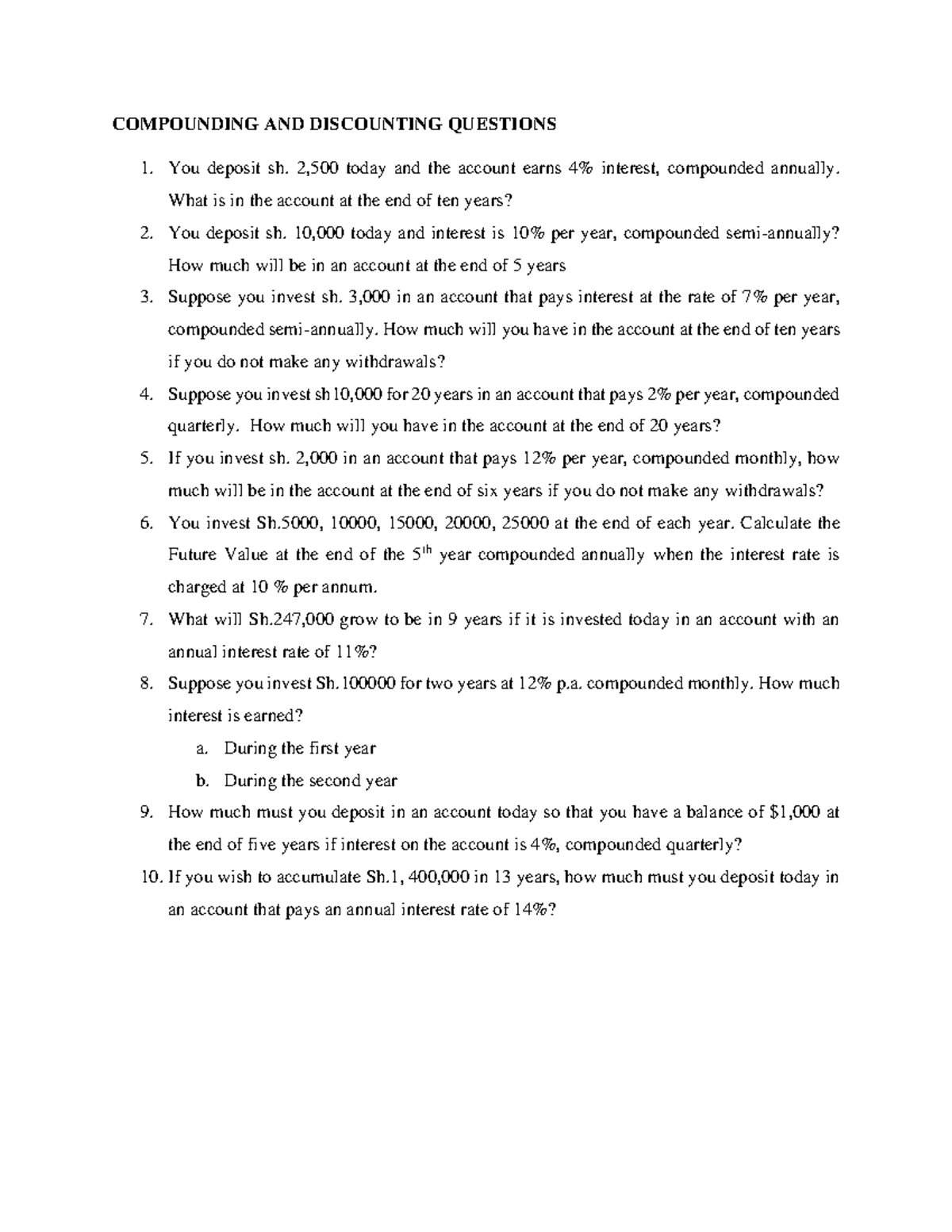 Compounding Questions: Financial Calculations and Scenarios - Studocu