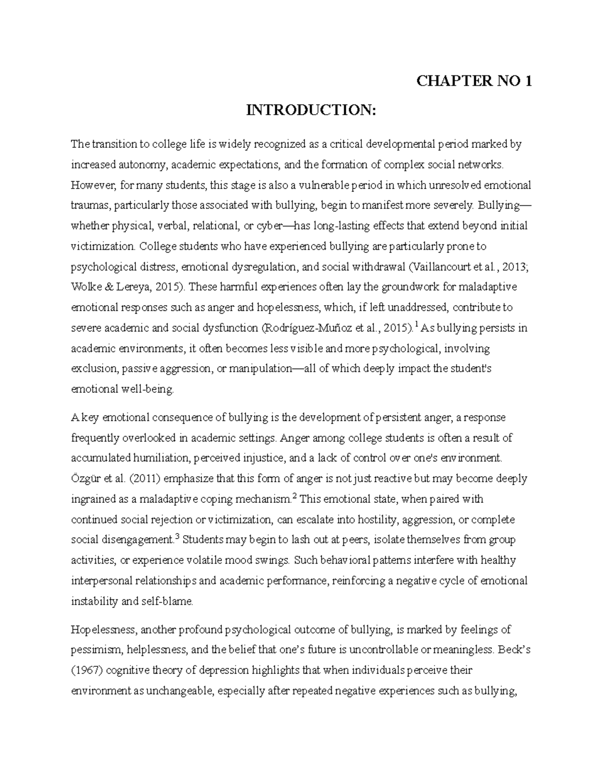 CHAPTER 1: The Psychological Impact of Bullying on College Students ...