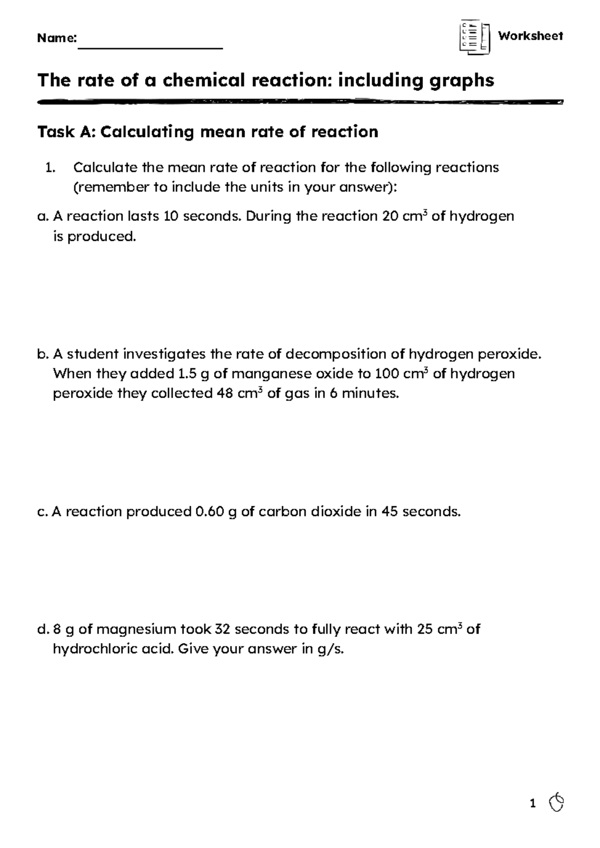 Worksheet: Mean Rate of Chemical Reactions & Graphs - Studocu