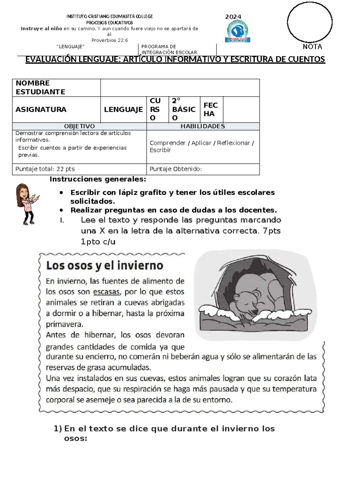 2° BÁSICO Prueba de Comprensión Lectora y Escritura de Cuentos - Studocu
