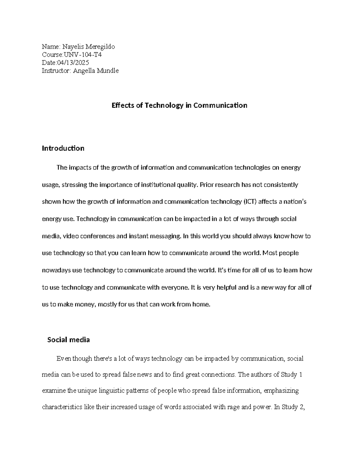 Effects of Technology on Communication: An Essay Analysis - Studocu