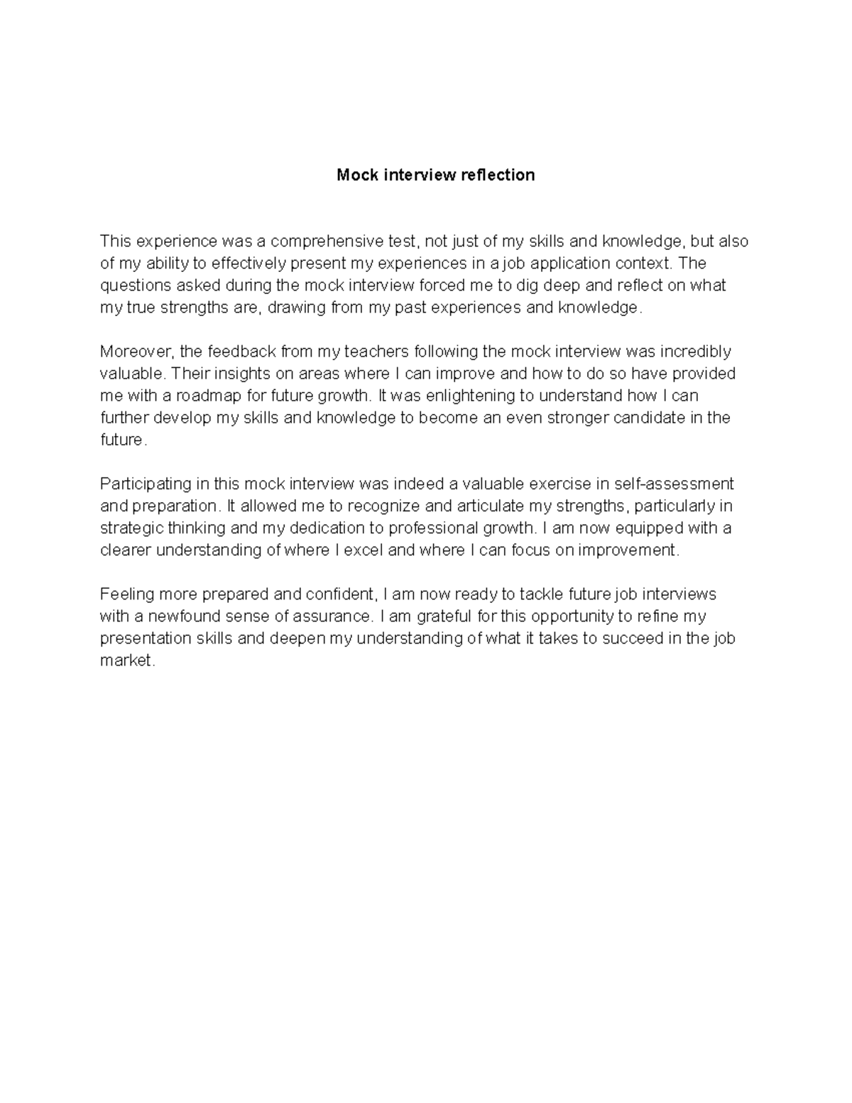 Mock Interview Reflection: Insights and Growth for Future Success - Studocu