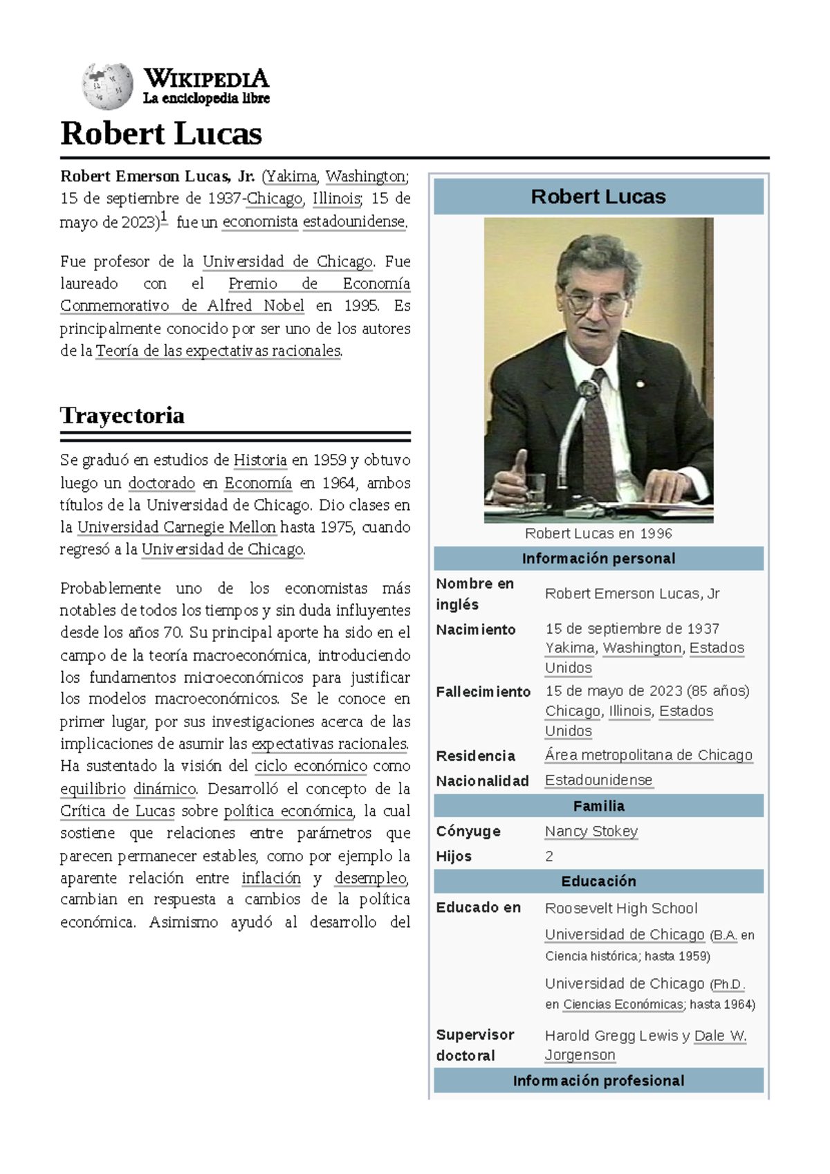 Robert Lucas - Robert Lucas Robert Lucas en 1996 Información personal ...