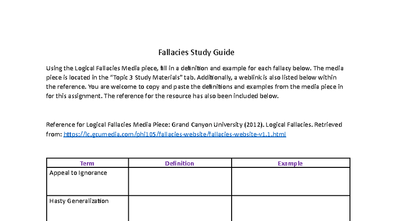 PHI-105 Logical Fallacies Study Guide with Definitions & Examples - Studocu