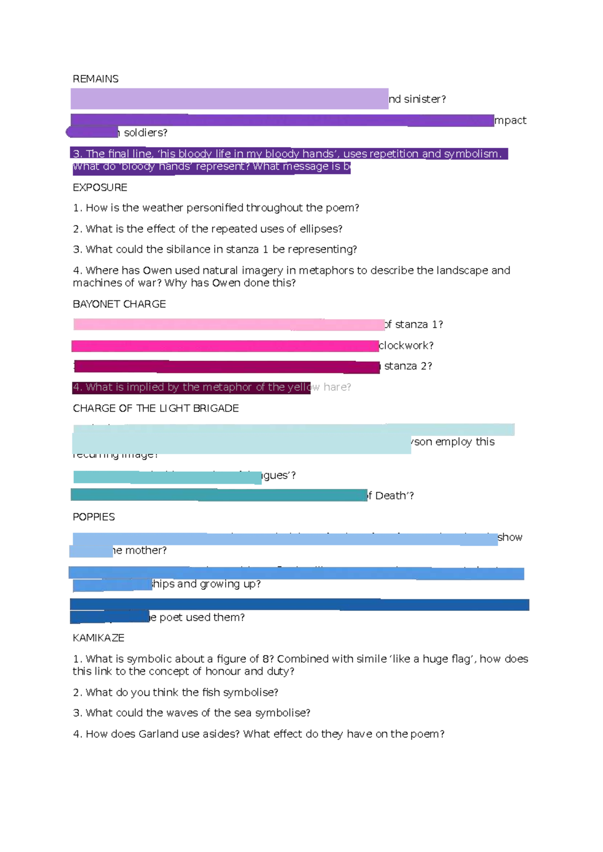 Q&A on Poems: Analysis of War Themes in REMAINS, BAYONET CHARGE, and ...