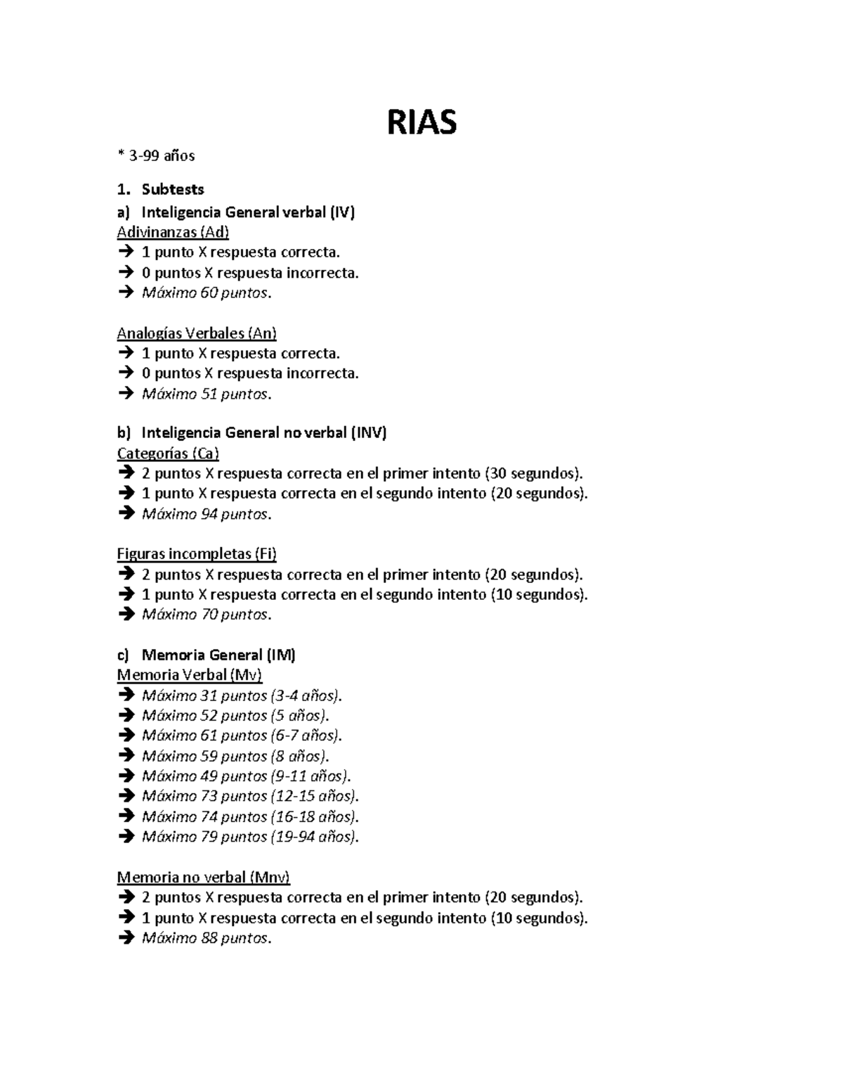 Corrección de Pruebas RIAS: Instrucciones y Puntajes por Subtest - Studocu