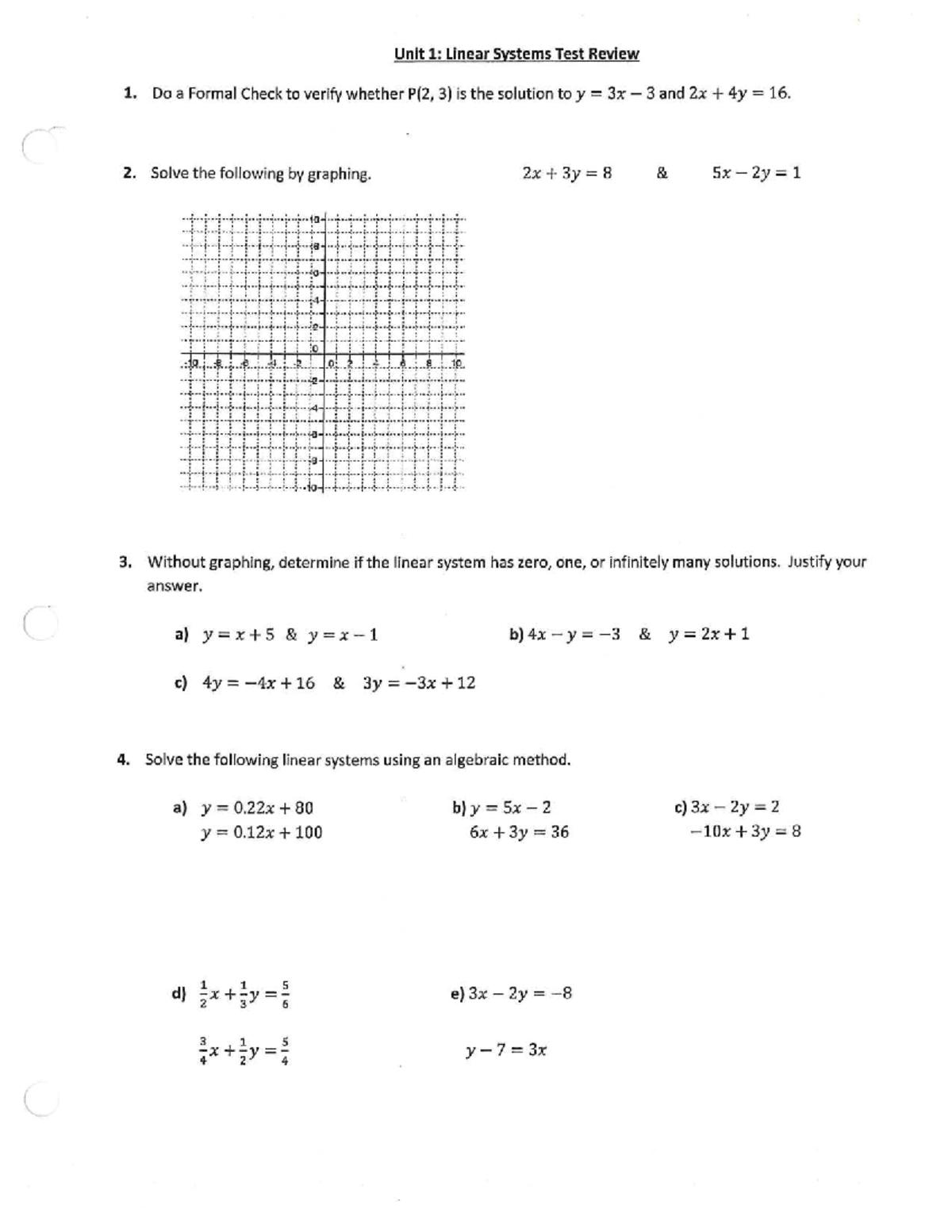 U1: Linear Systems Test Review and Solutions - Studocu