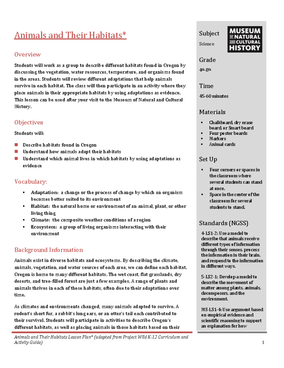 Animals and Their Habitats Lesson Plan - Students will review different ...