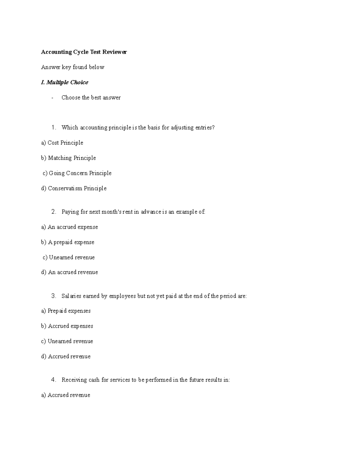 Accounting Cycle Test Reviewer: Key Answers & Explanations - Studocu