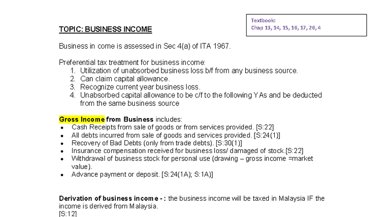 Tax Computation for Business Income: Chapters 13-17 & 26 (Tax 222 ...