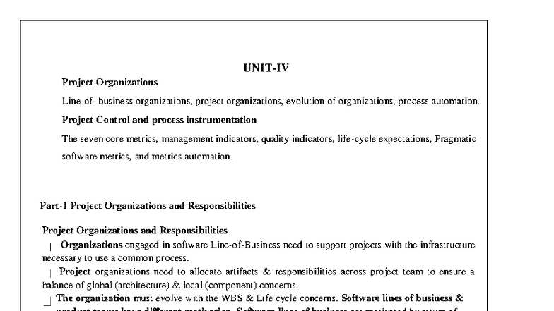 SPPM Unit 4: Project Organizations and Management Metrics Explained - Studocu