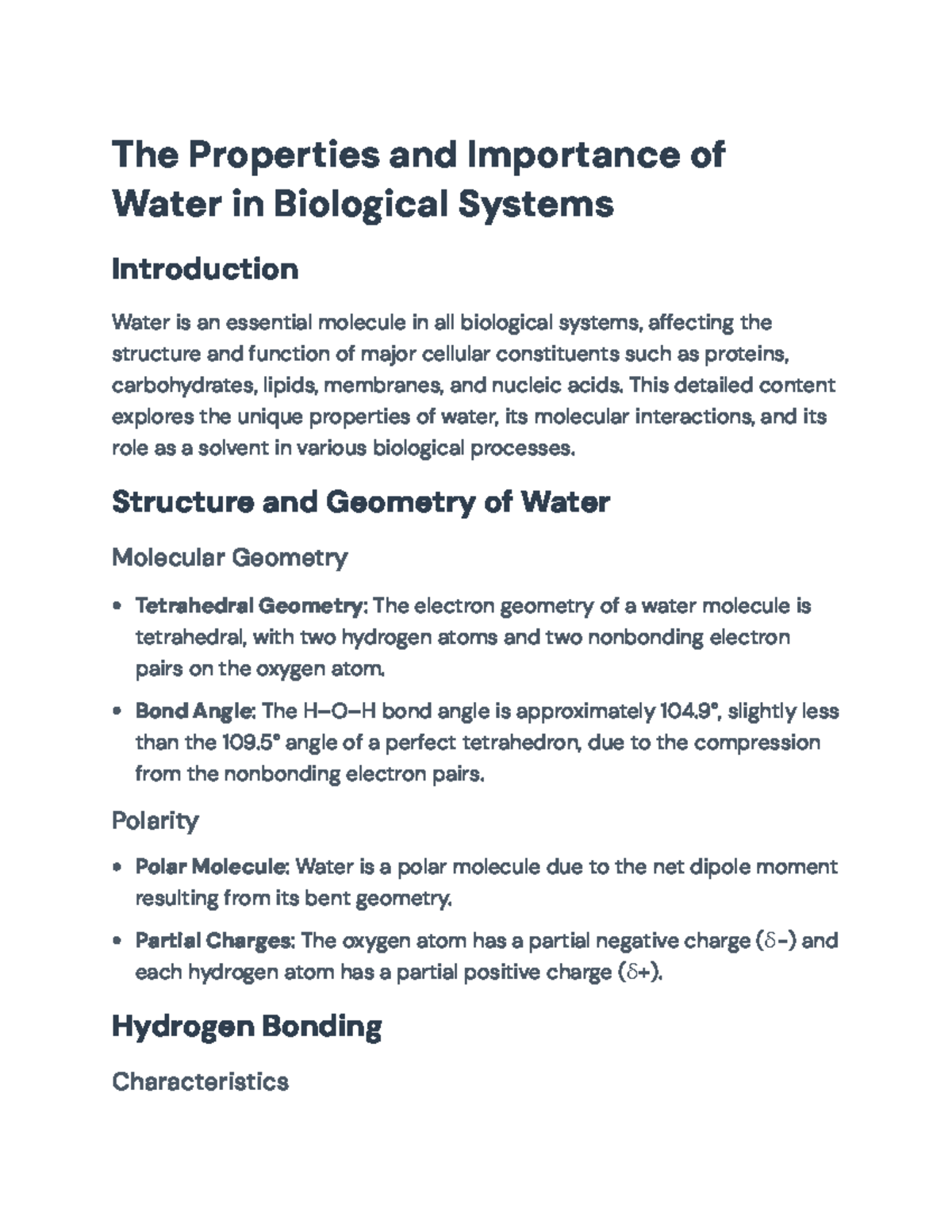 Properties and Biological Importance of Water in Life Sciences - The ...