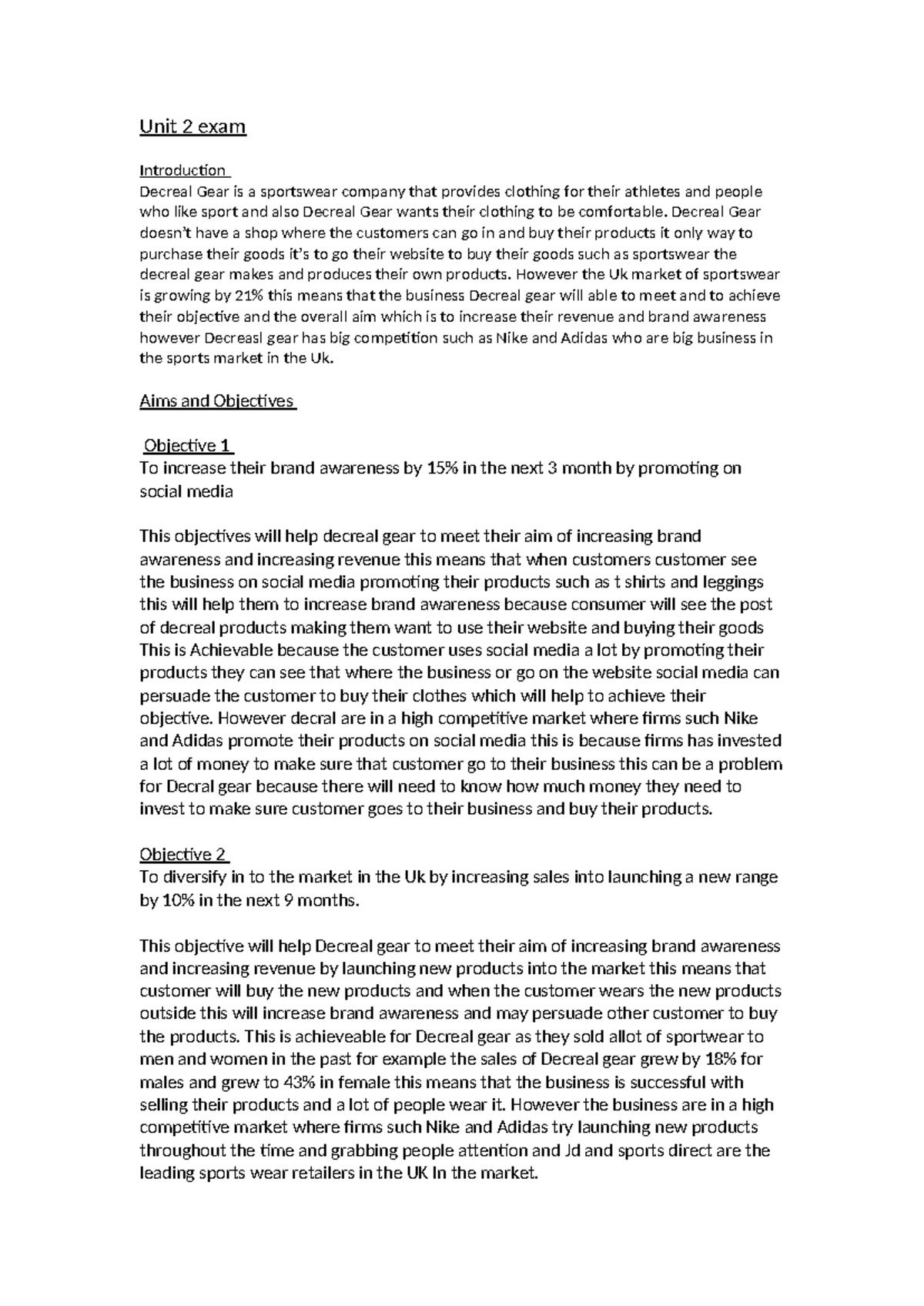 Unit 2 exam - dmtujjrhdgtcrdfg - Unit 2 exam Introduction Decreal Gear ...