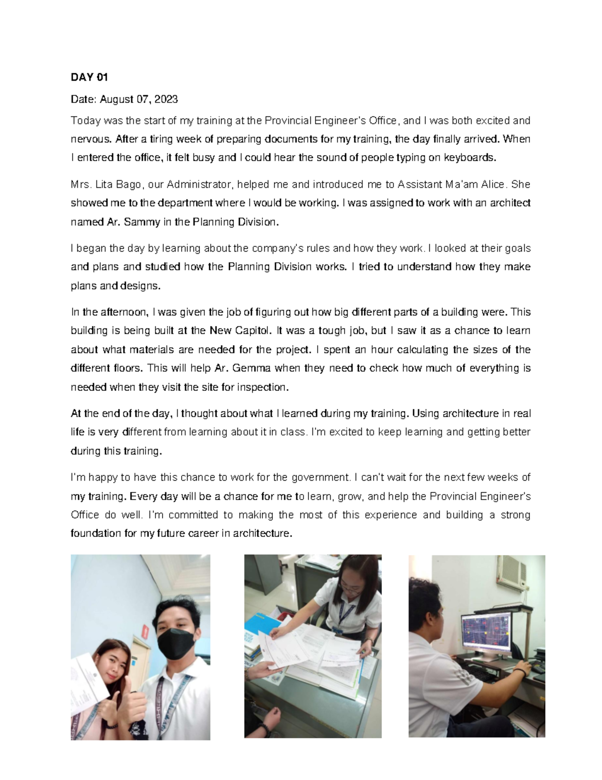 OJT Journal: Week 1 Insights at Provincial Engineer's Office - Studocu