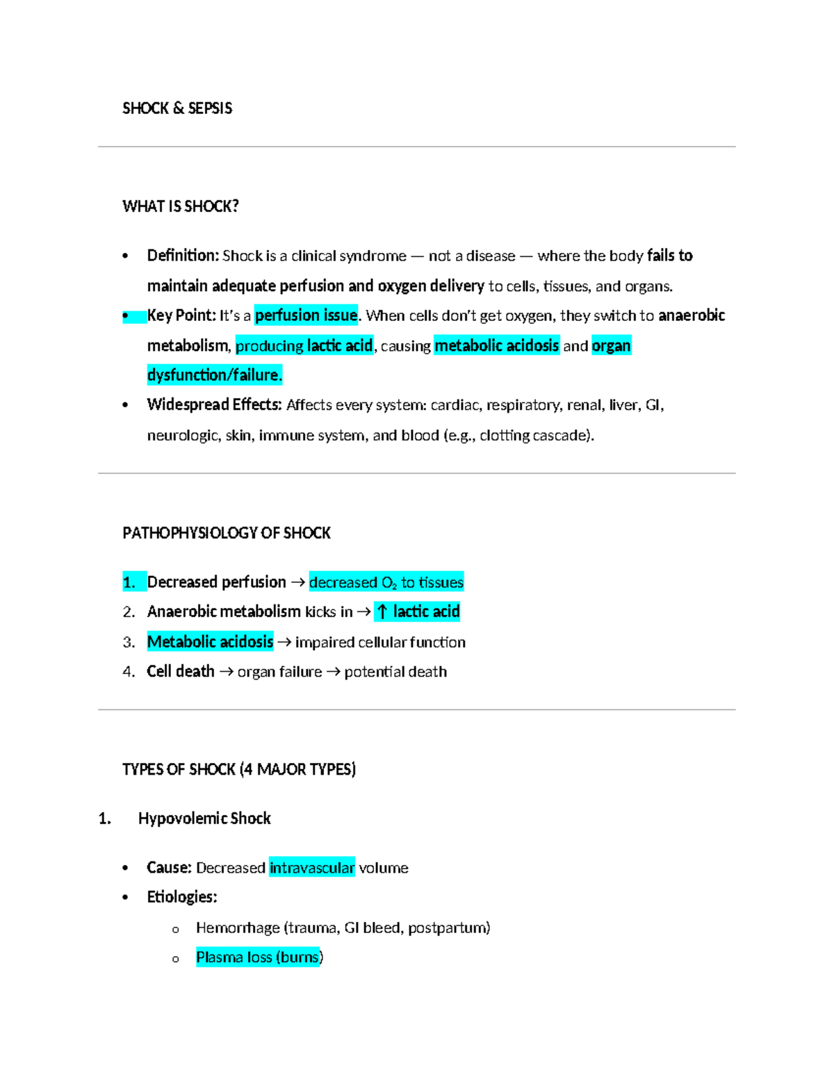 Shock Lecture Notes: Understanding Shock and Its Types - Studocu