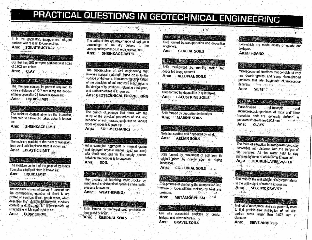 Geotechnical Engineering Review Notes for HGE 101: Practical Questions ...