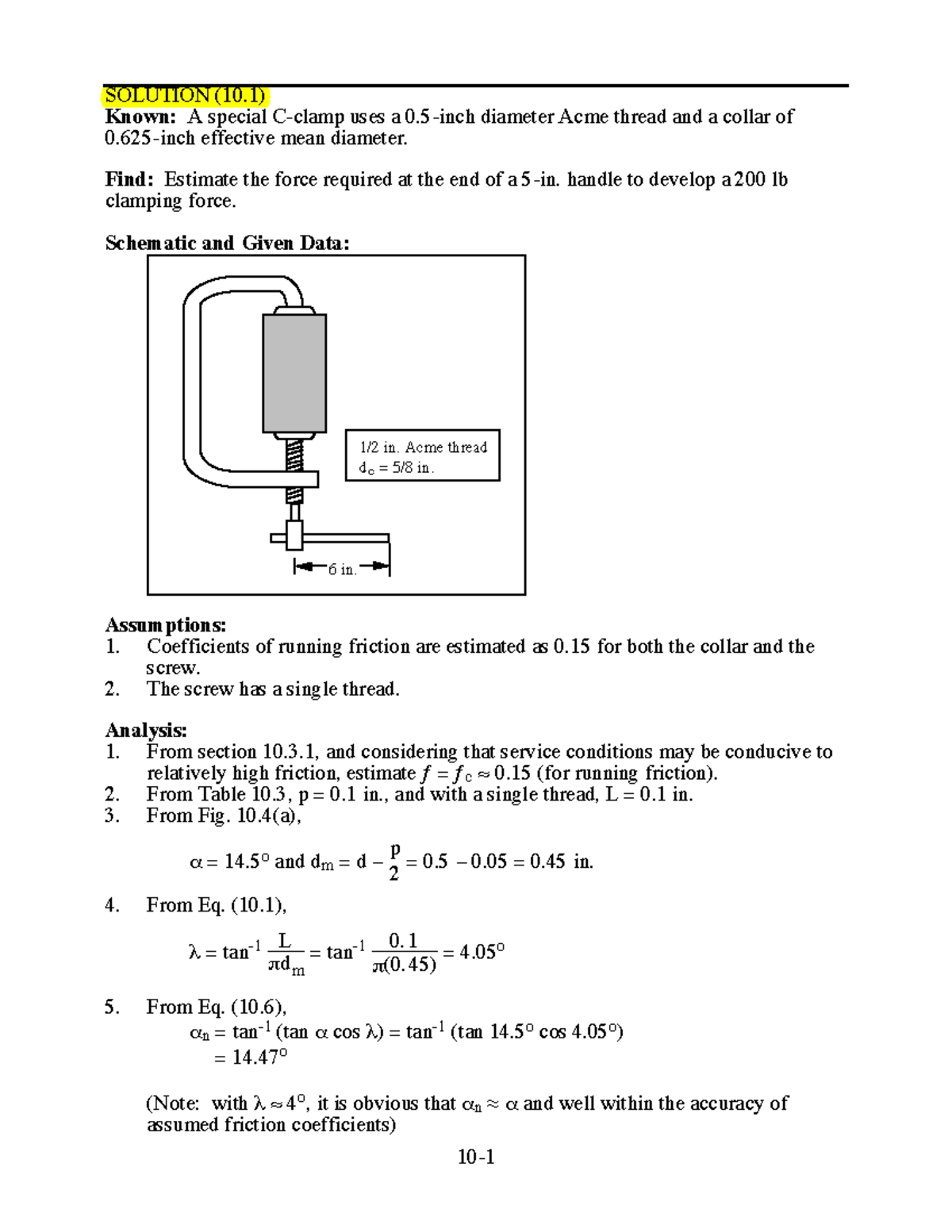 Problem Set 6 - Chapter 10: Power Screws & Fasteners - Solutions to ...