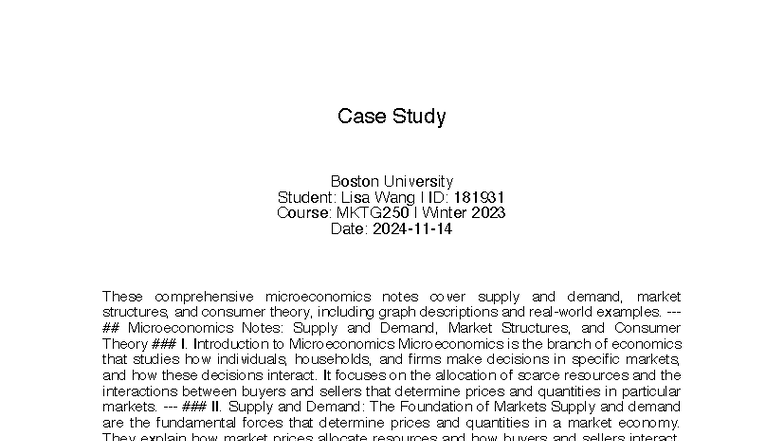 MKTG250 Winter 2023: Microeconomics Case Study on Supply & Demand - Studocu