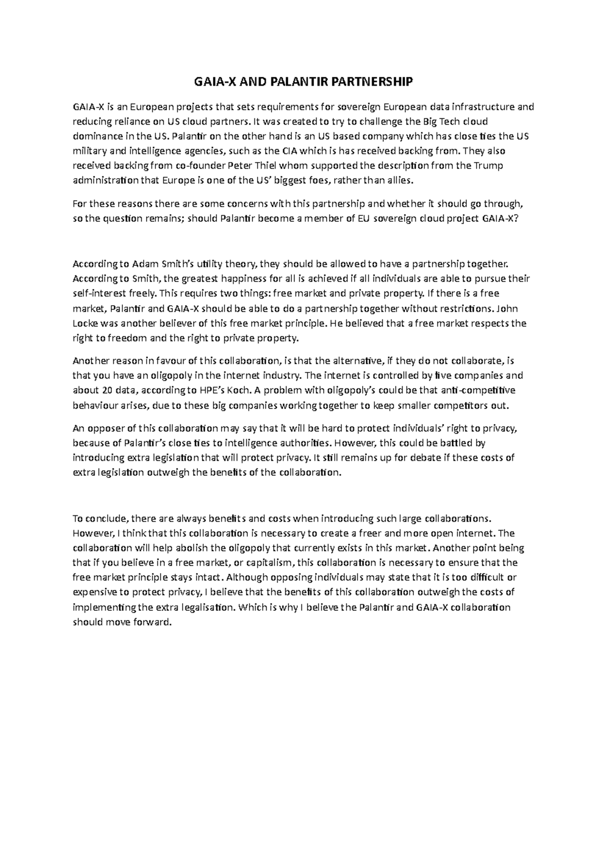 Gaiax Palantir essay - GAIA-X AND PALANTIR PARTNERSHIP GAIA-X is an ...